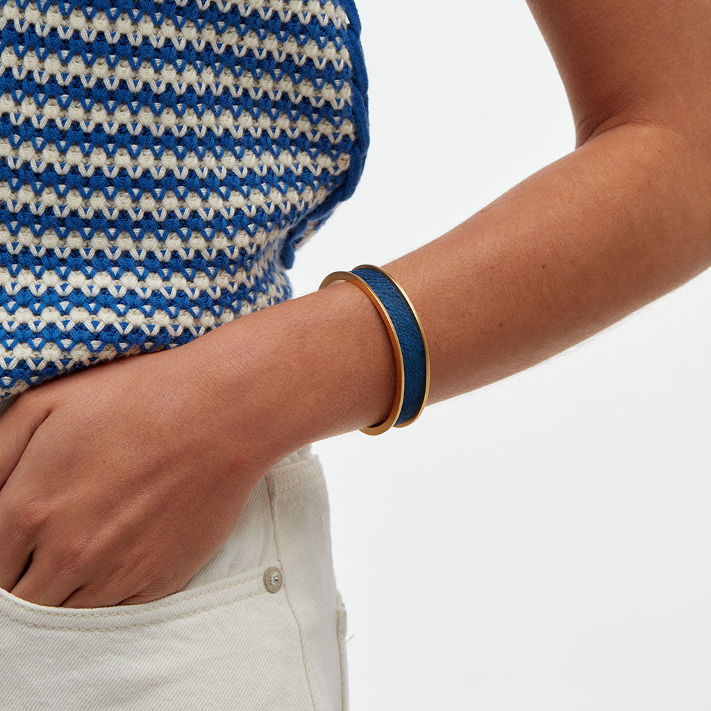 Royal Blue Cuff Bracelet with Invasive Lionfish Leather