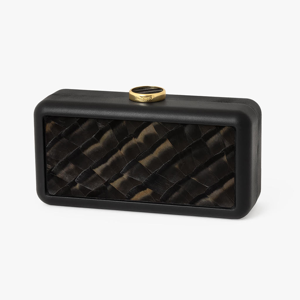 Le Marais Clutch | Iridescent Turkey Feathers | Leather Wrap Clutch