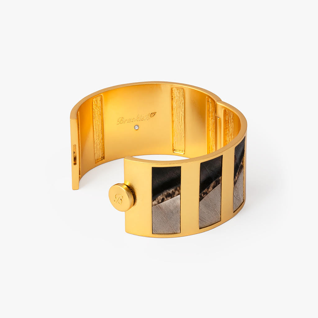 Nia Striped Hinge Cuff | Gray Featherway | Handcrafted Luxury
