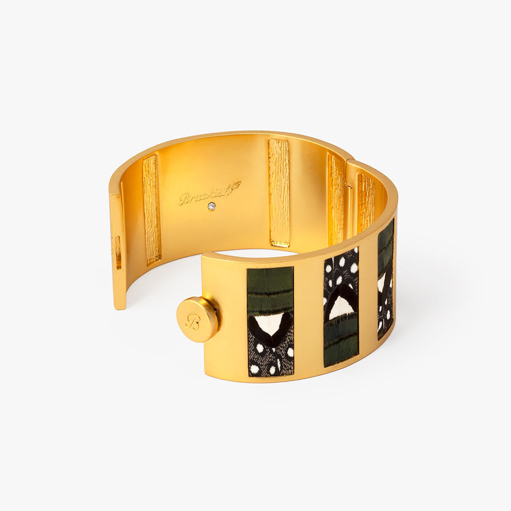 Sage Striped Hinge Cuff | Natural Feathers | American Craftsmenship