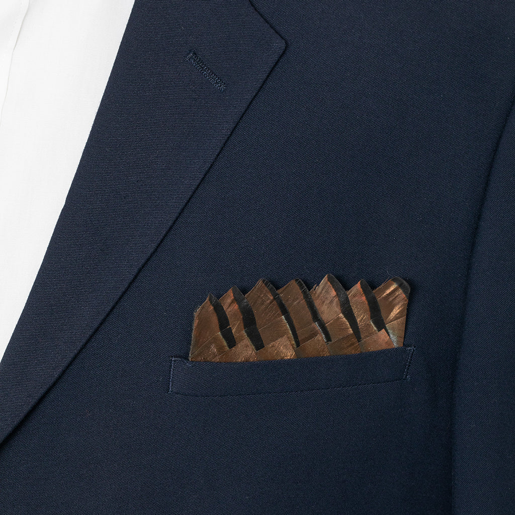 Copper Pocket Square with Turkey Tail Feathers | Brackish