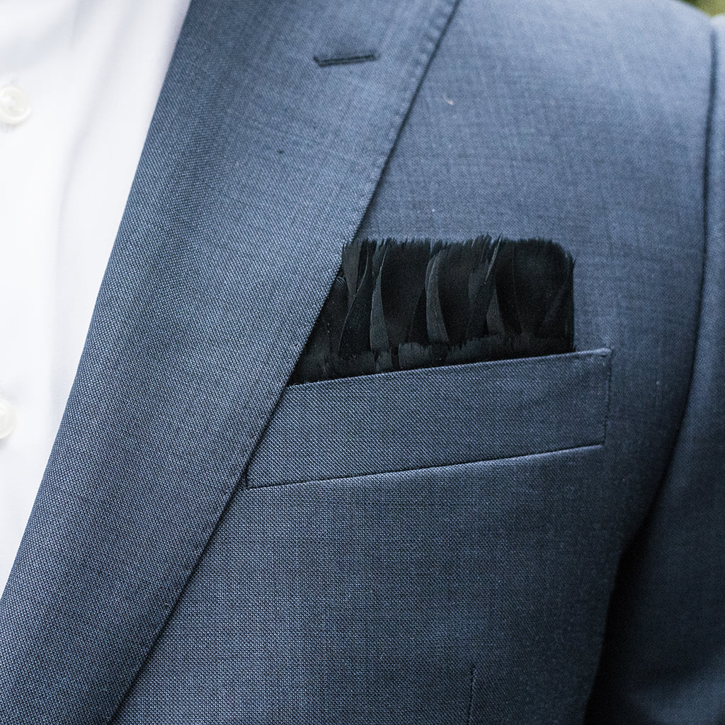 Obsidian Pocket Square - Natural Black Goose Feathers
