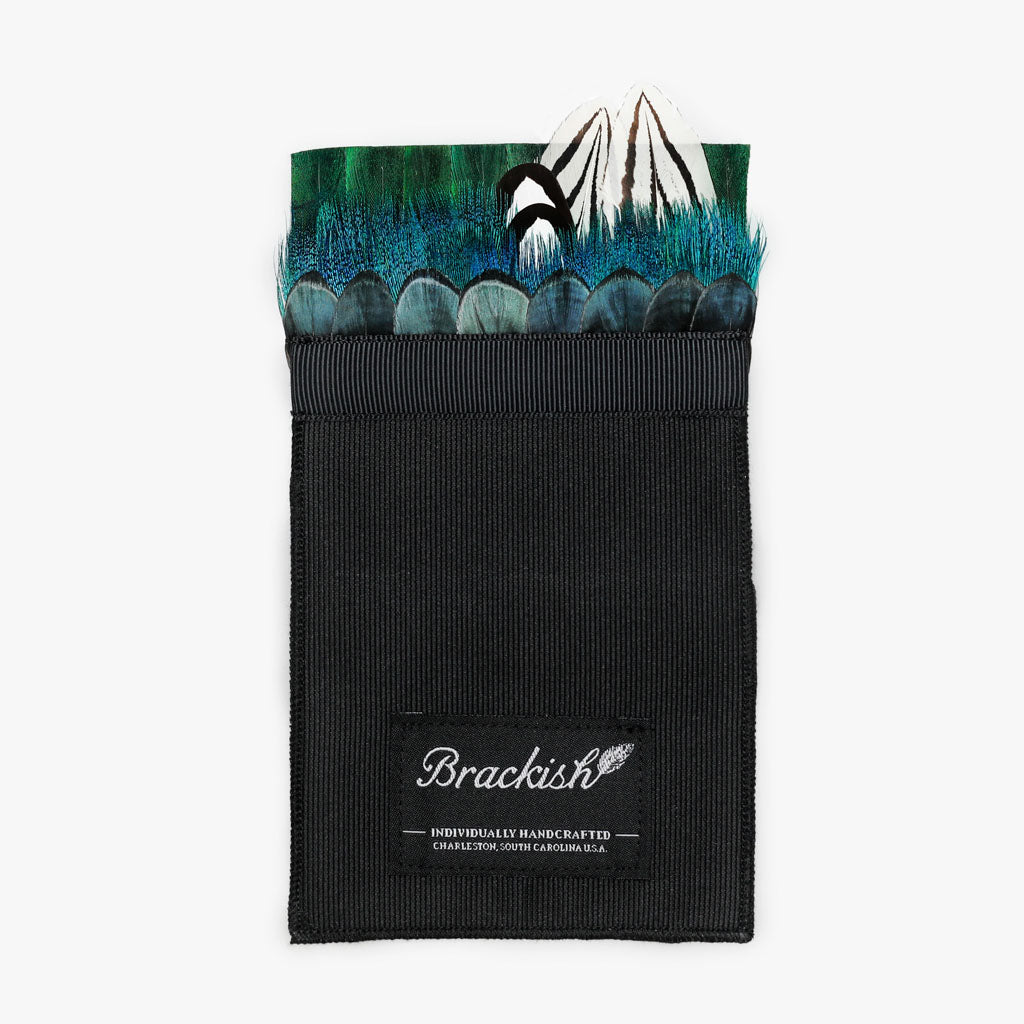 Textured Pocket Square - Green, Blue, & White Feathers