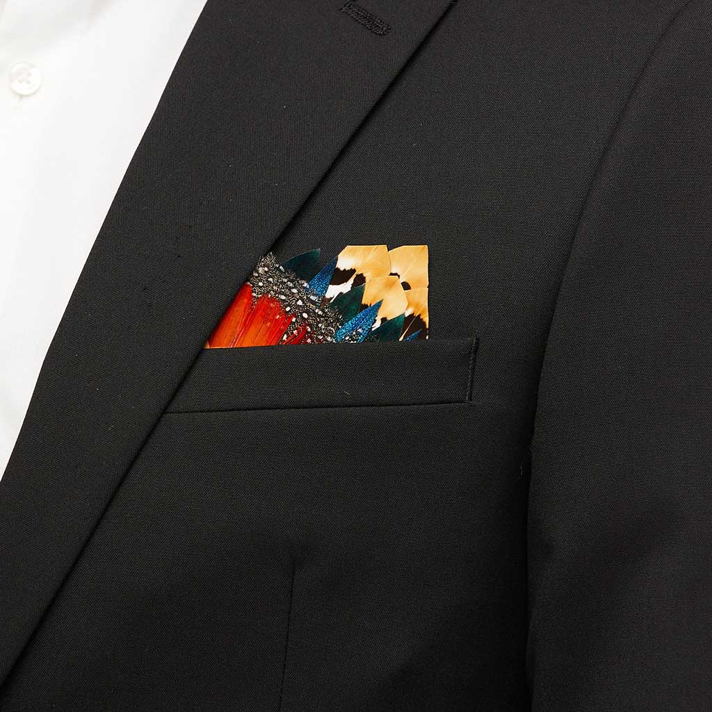 Rainbow Pocket Square - Bright Assorted Natural Feathers