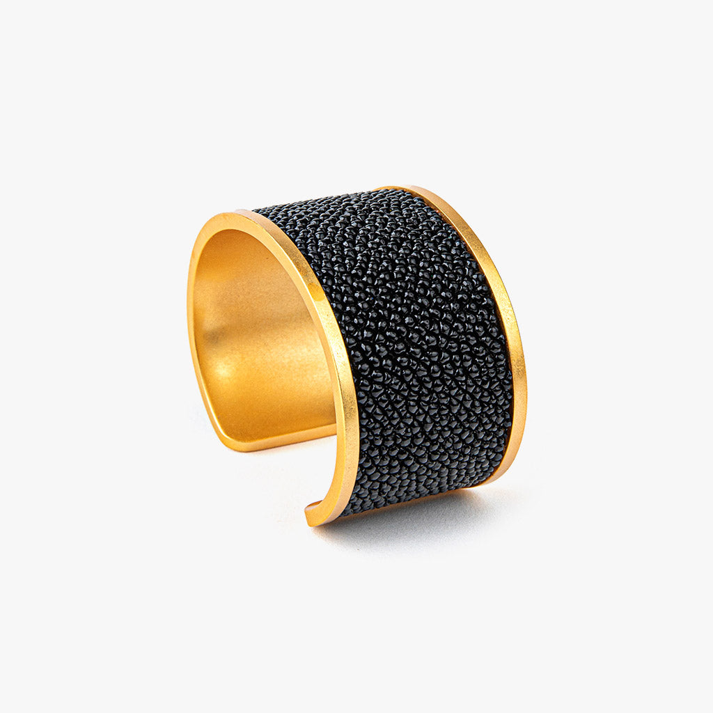 Stingray Cuff - Black Leather with 24k Gold Plate Hardware
